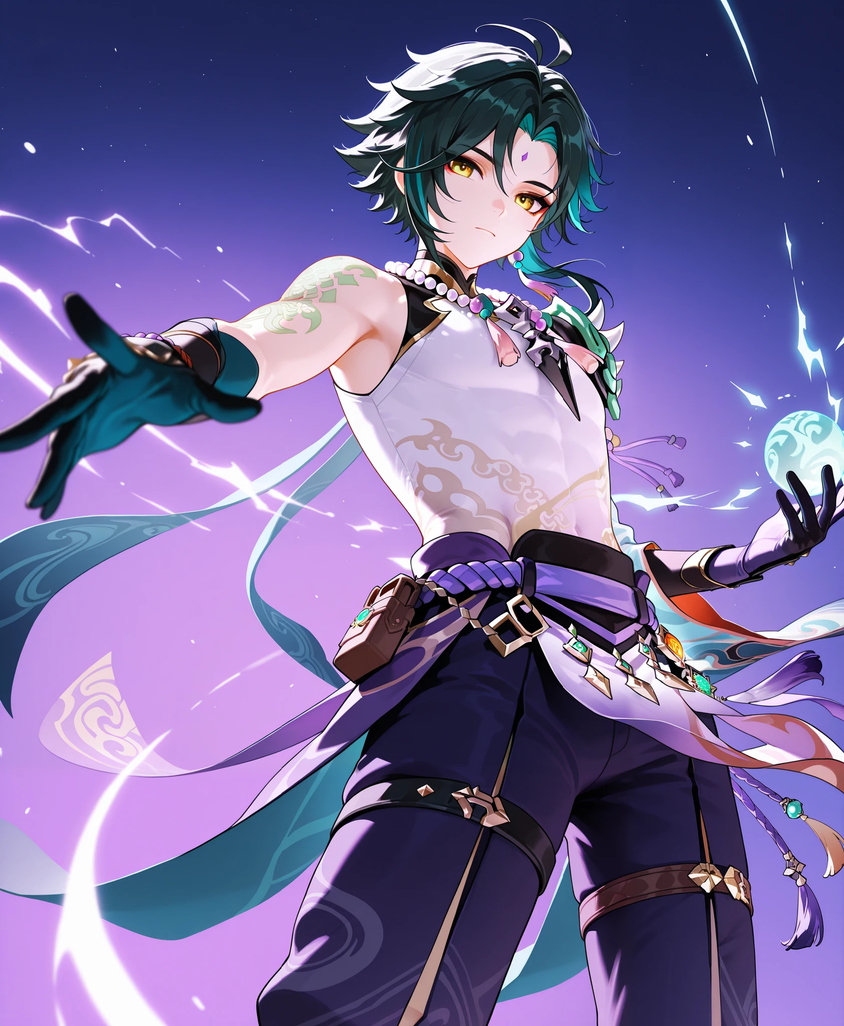 Anime character with a sword and a white shirt and black pants（xiao ...