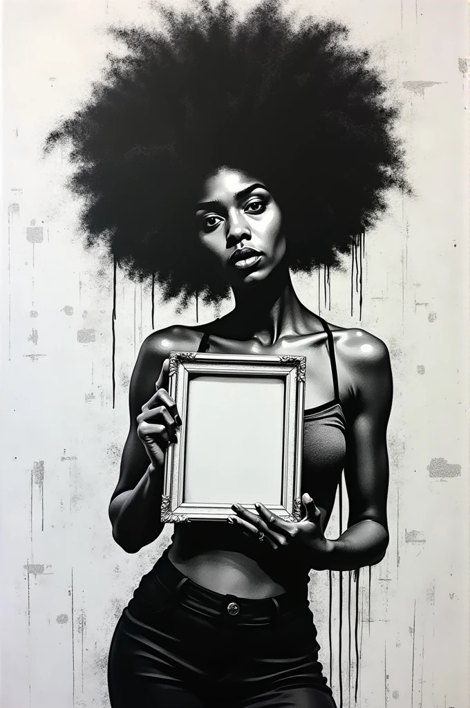 (Stencil:1.2), beautiful Afro woman, half body . Banksy inspired ...