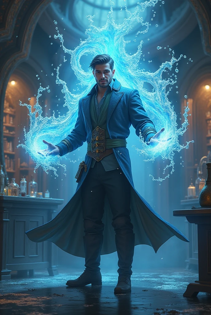 Handsome alchemist using the power of water - SeaArt AI