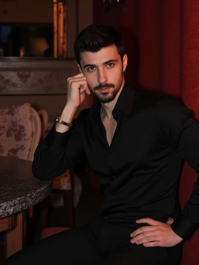 A young handsome turkish guy with muscle, dark short hair and goatee ...