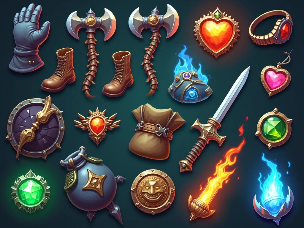 Image with various magical RPG items: Glove of the Shadow Thief - SeaArt AI