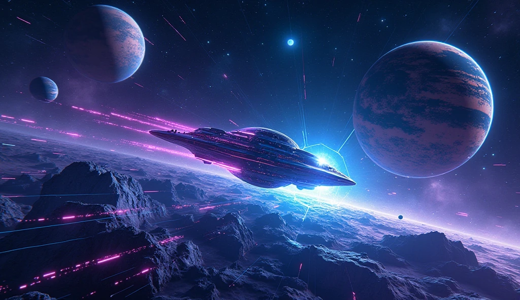 "A surreal deep-space scene where planets and celestial bodies appear ...