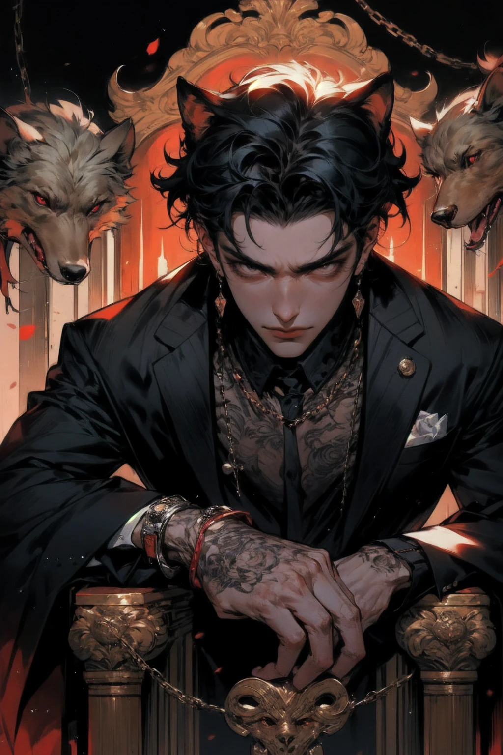 Man 30 years old, witchcraft, magician,suit clothes, where chains and ...