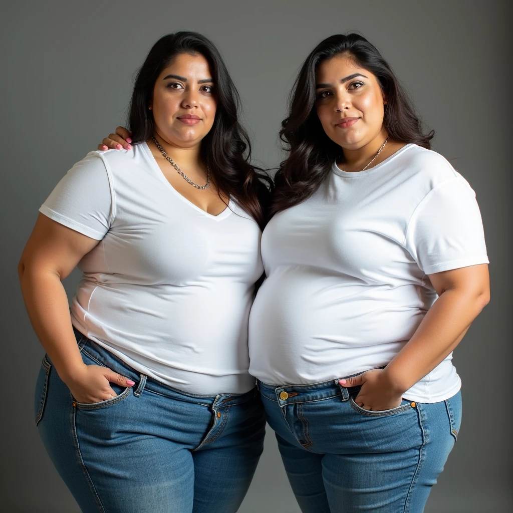 2 morbidly obese lebanese women are wearing very tight white shirts ...