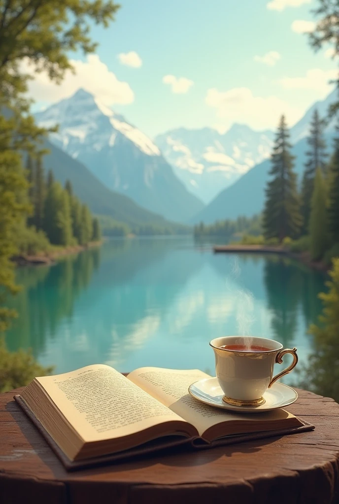 A classic, vintage 19th-century scene featuring a serene landscape with ...