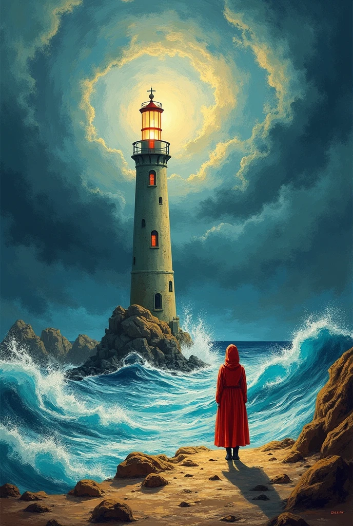 Usin the dali style and cubism generate a poster image of a lighthouse ...