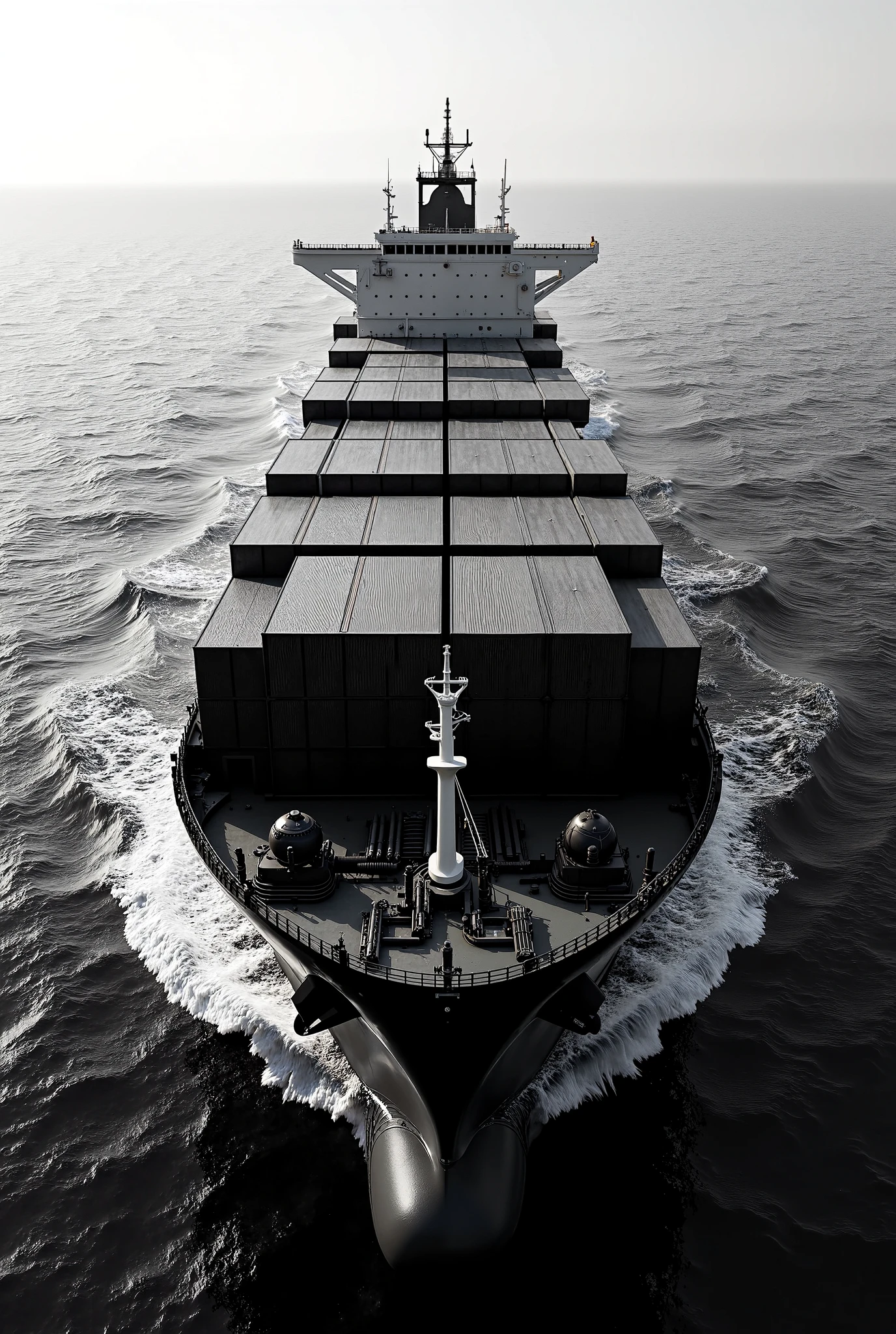Arafed cargo ship in the middle of the ocean with a large container ...