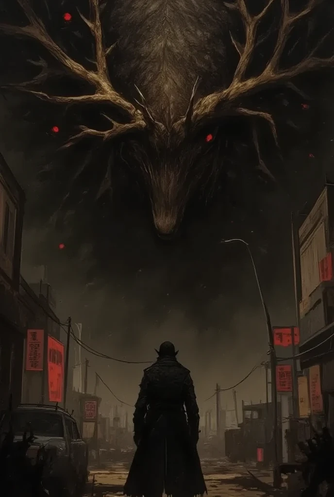 A solitary figure stands in awe before an imposing, fantastical ...