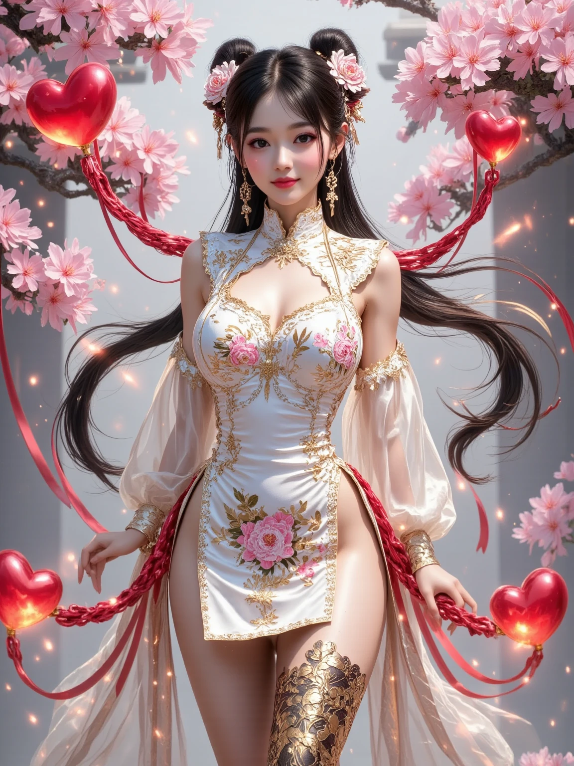 A cute Chinese traditional matchmaker girl, full body, holding glowing red threa - SeaArt AI