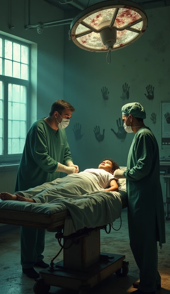 A detailed and highly realistic depiction of a haunted hospital ...