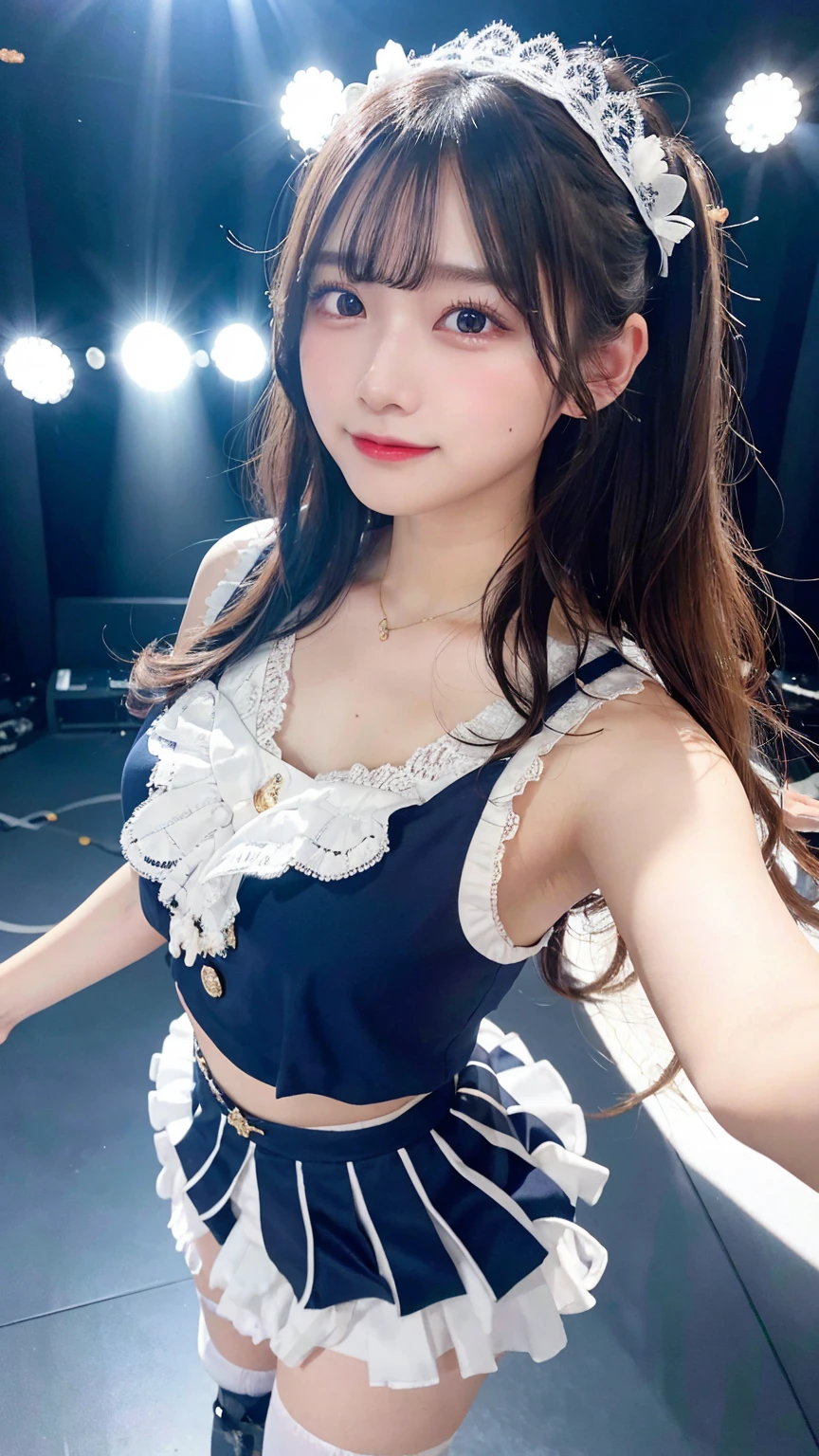 "A cheerful and beautiful idol girl performing on stage, wearing a ...