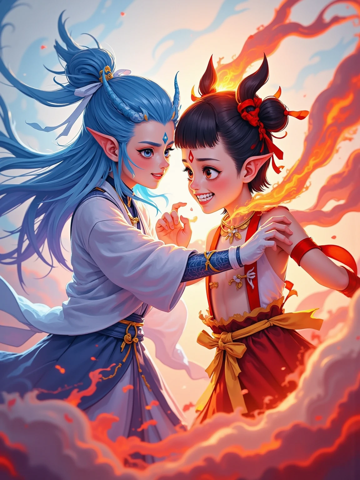 Aobing, From《 Nezha no Demon Boy Naohai》Close up of the battle between ...