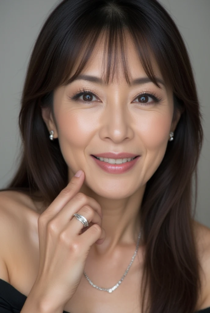 A high-resolution close-up portrait of a 48-year-old Japanese woman ...