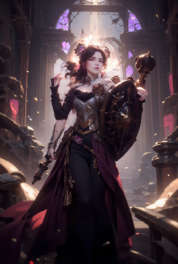 Create a illustration of a heavenly Gothic warrior with a look inspired ...