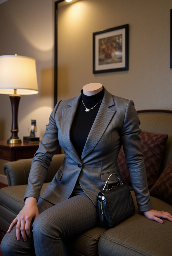 (ultrarealistic:1.2) Photo of a (headless:1) woman sitting on a couch ...