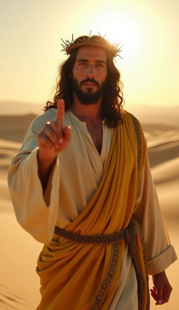 Jesus, wearing a golden robe with intricate embroidery, standing in a ...