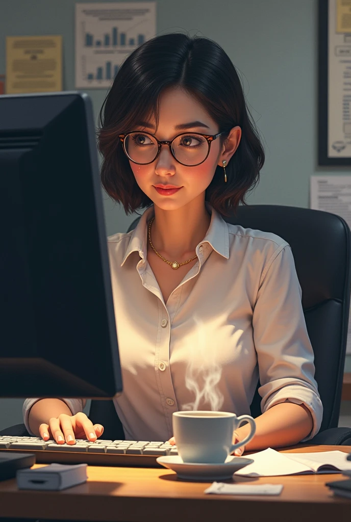 Image of a middle aged secretary , with hair on the shoulders - SeaArt AI