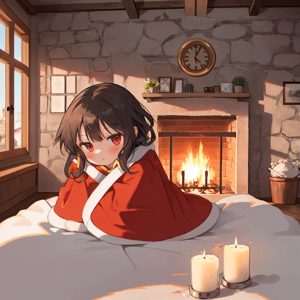 (masterpiece, best quality), megumin, comfortably wrapped in a soft ...