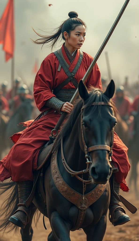 20-something Chinese character Hua Mulan wearing war clothes from the ...