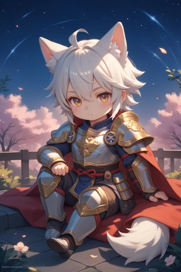 Semi-human male wolf in Japanese chibi version with armor resting under ...