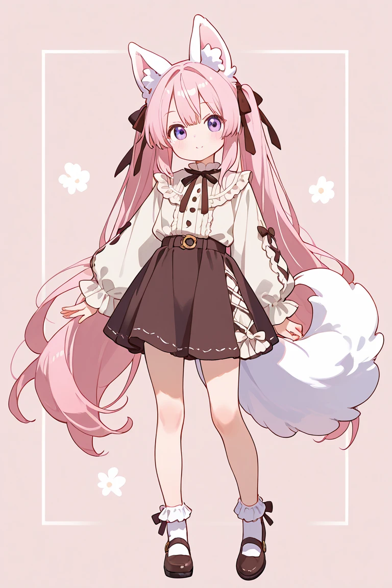 Droopy white ears dog ears long twin tail Twin-tailed twin - SeaArt AI