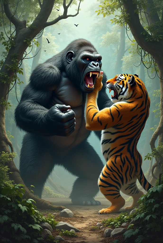 Great Apes fight with tiger - SeaArt AI