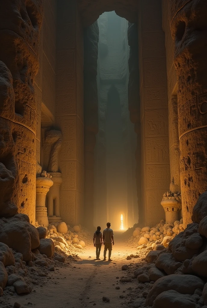 Prompt: A cavernous chamber with high, jagged rock walls covered in ...
