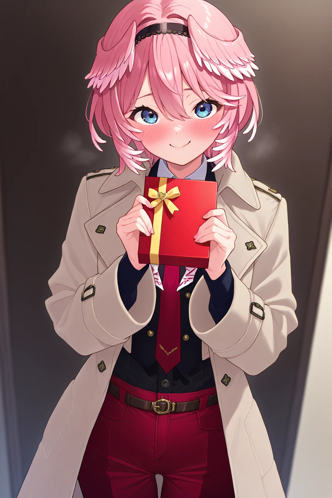 girl、solo、In a coat、 muffler、blush、I'm afraid、 gifts、I'm offering ...