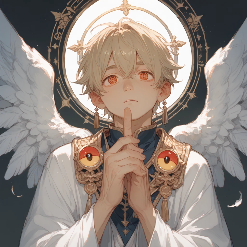 Niji angelic boy angel wings, third eye, adult man - SeaArt AI