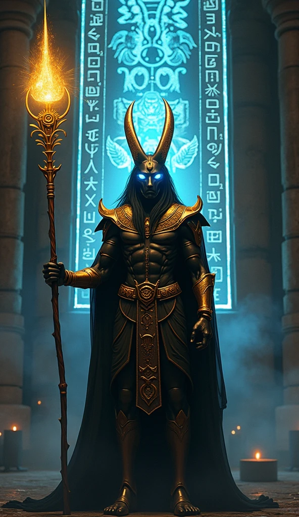 Anubis, the Egyptian god of death, in an imposing pose before a ...