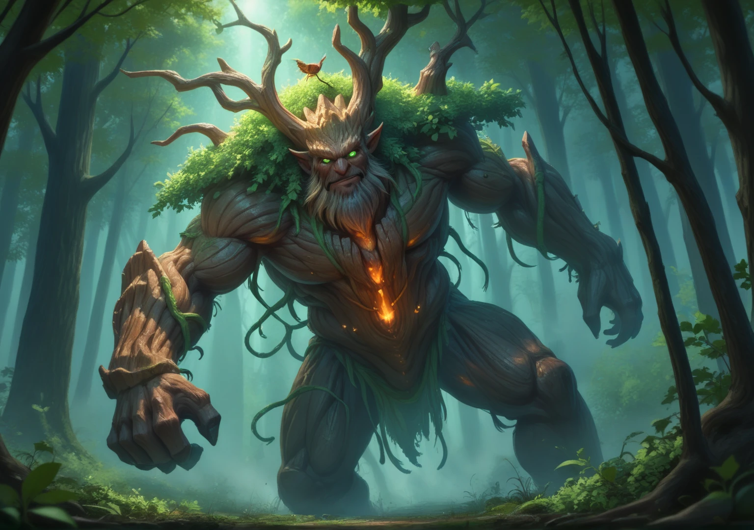 The colossal ancient treant , rough bark texture with deep grooves and ...