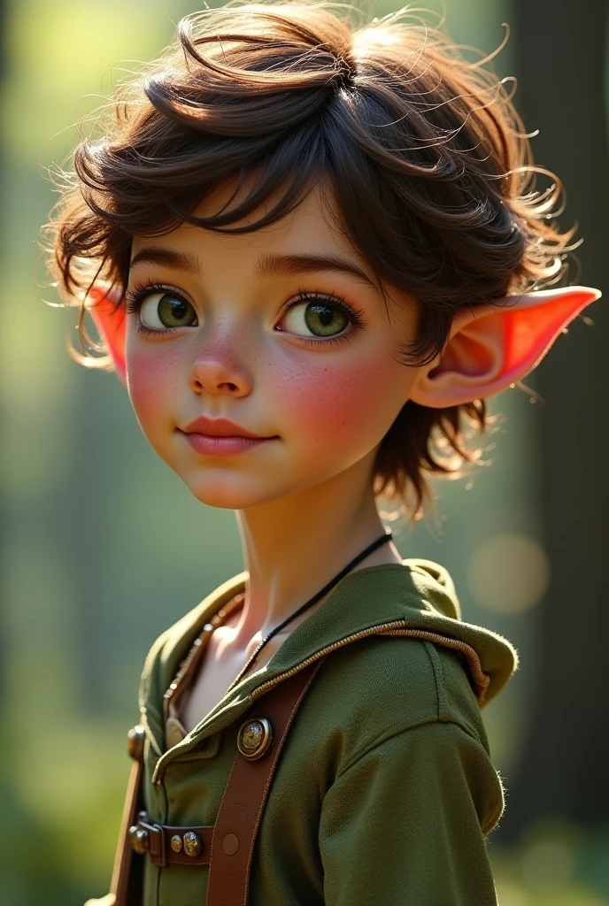 elf girl with short brown hair (At the level of the lower neck - SeaArt AI