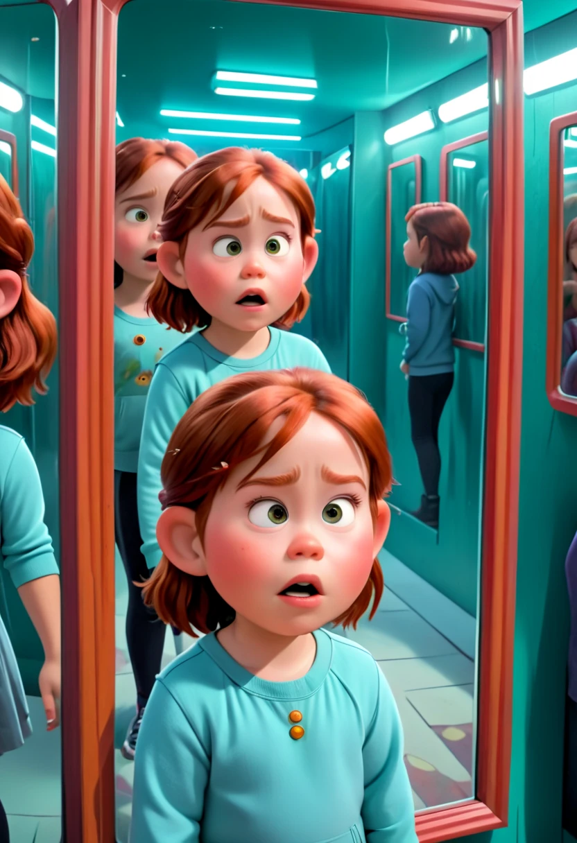 Sci-Fi and horror film: Room with a labyrinth of mirrors in an ...