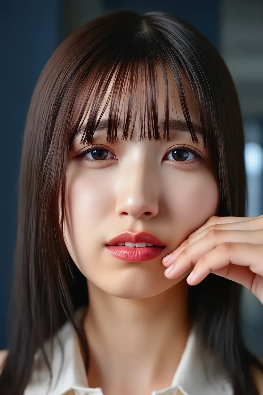 "Close-up portrait of an alluring Japanese woman with an elegant and ...