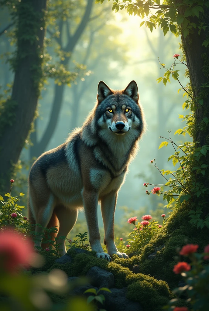 In an enchanted forest a wolf - SeaArt AI