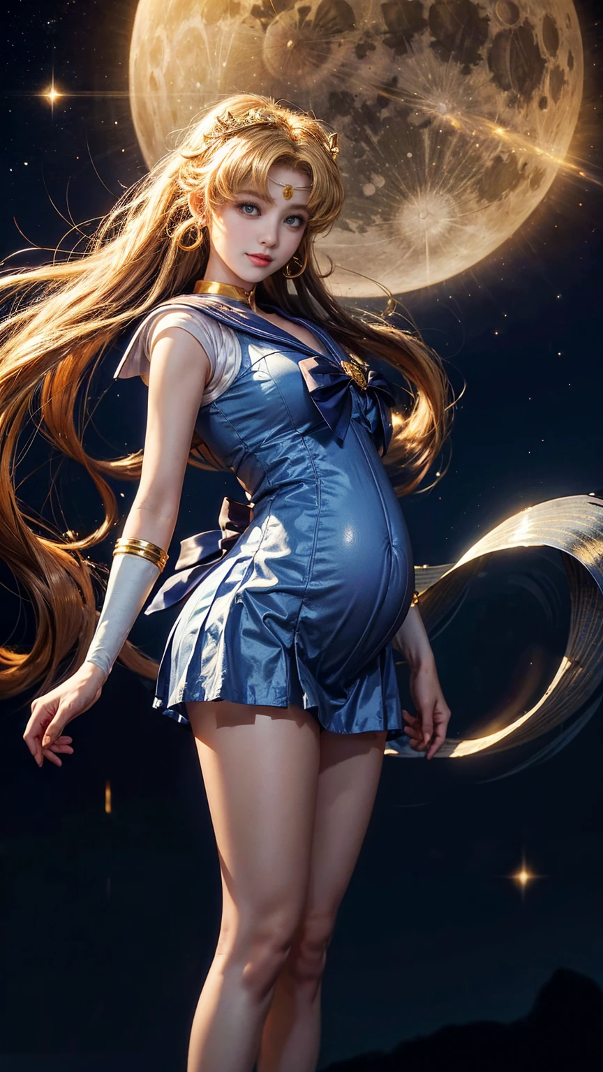 Sailor Moon, pregnant woman in good shape , blue eyes - SeaArt AI