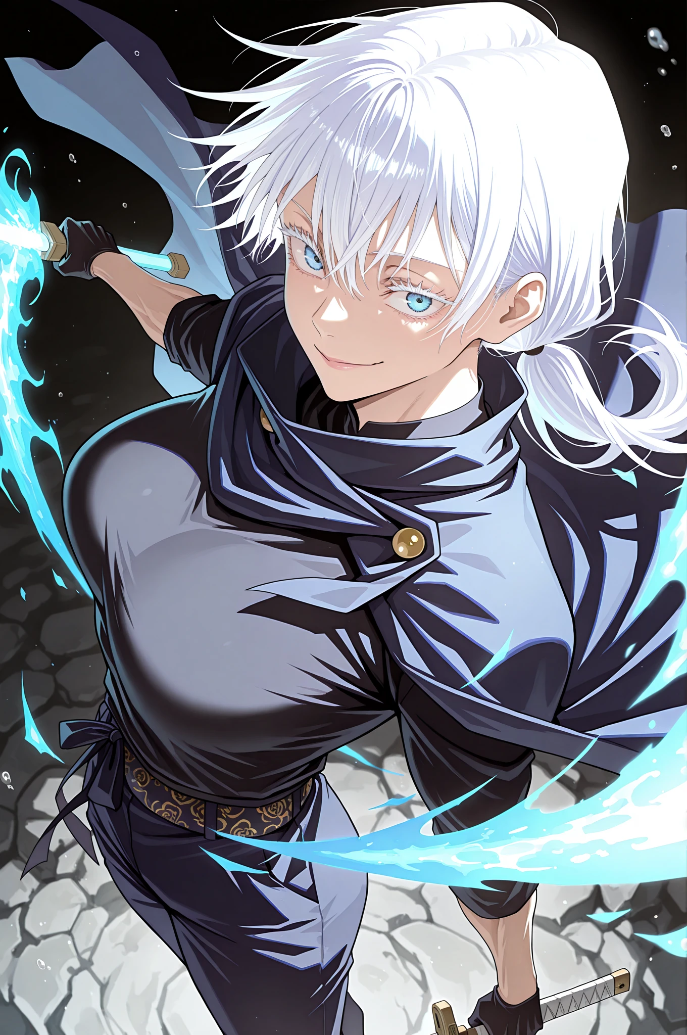 1girl, gojo satori, jujutsu kaisen, blue eyes, white eyelashes - SeaArt AI