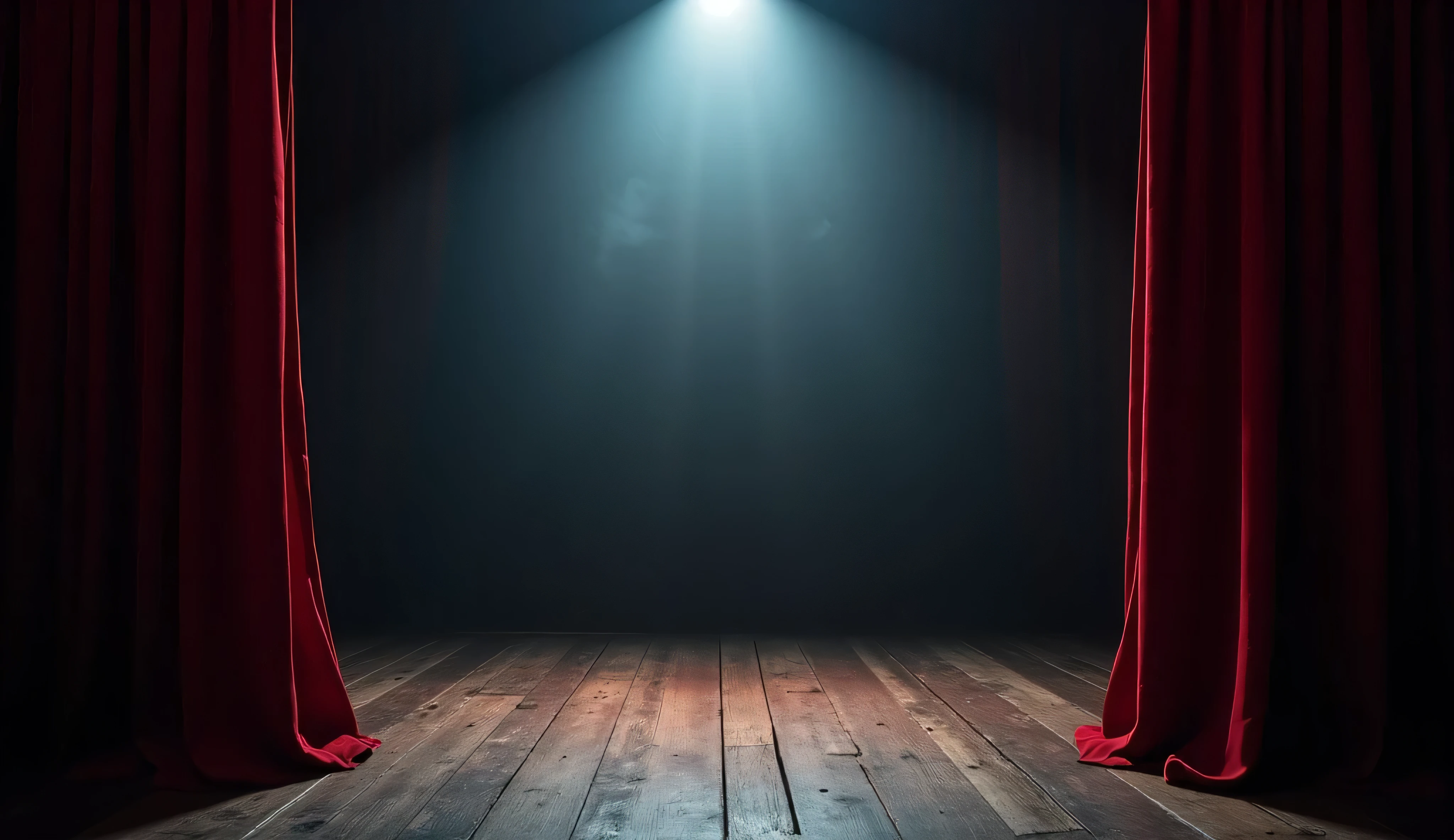 A close up of a stage with a red curtain and a spotlight - SeaArt AI