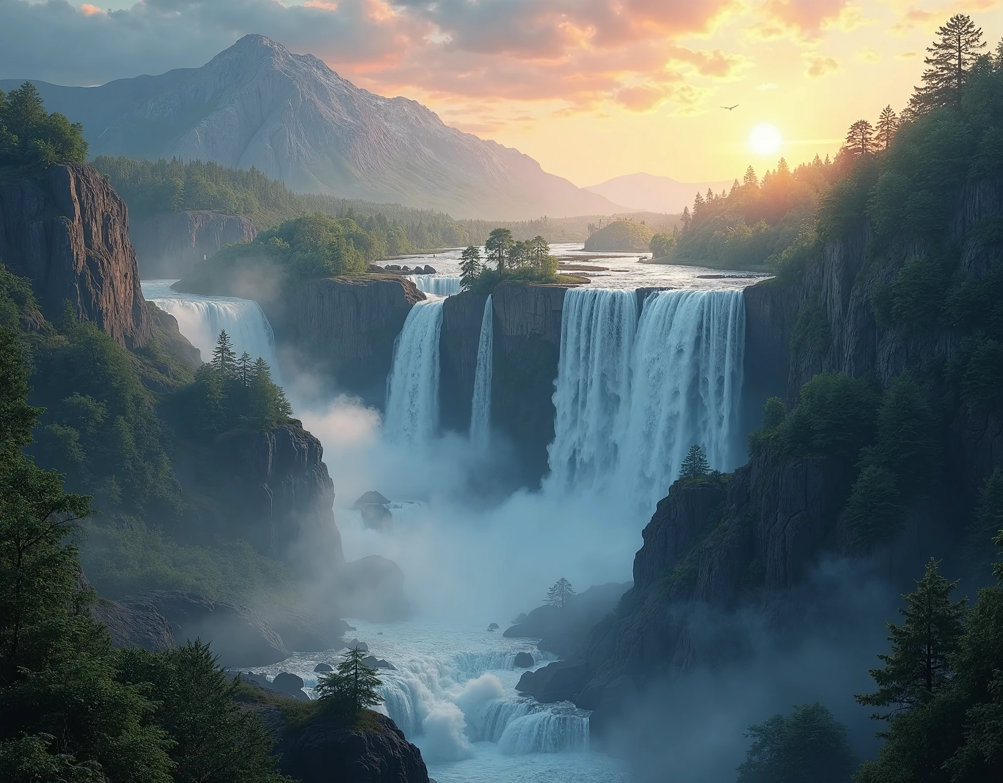 There is a waterfall that is flowing down a mountain side - SeaArt AI