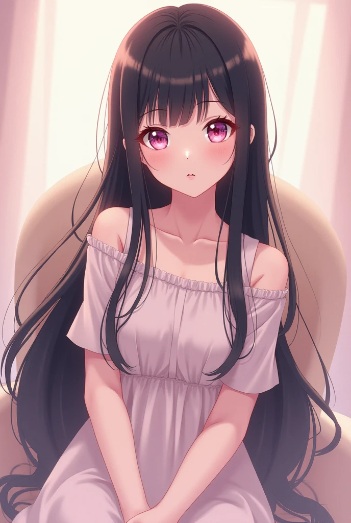 Anime style illustration, black hair, long, round face, eyes - SeaArt AI
