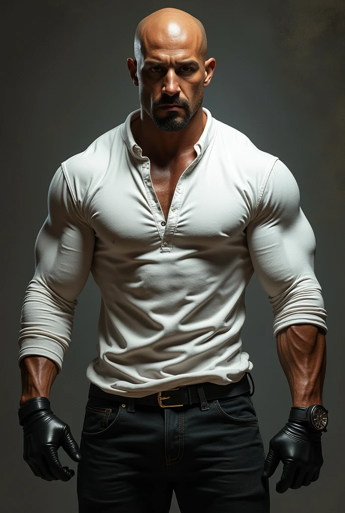 Dominic Toretto with black hair with goatee wearing black latex gloves ...