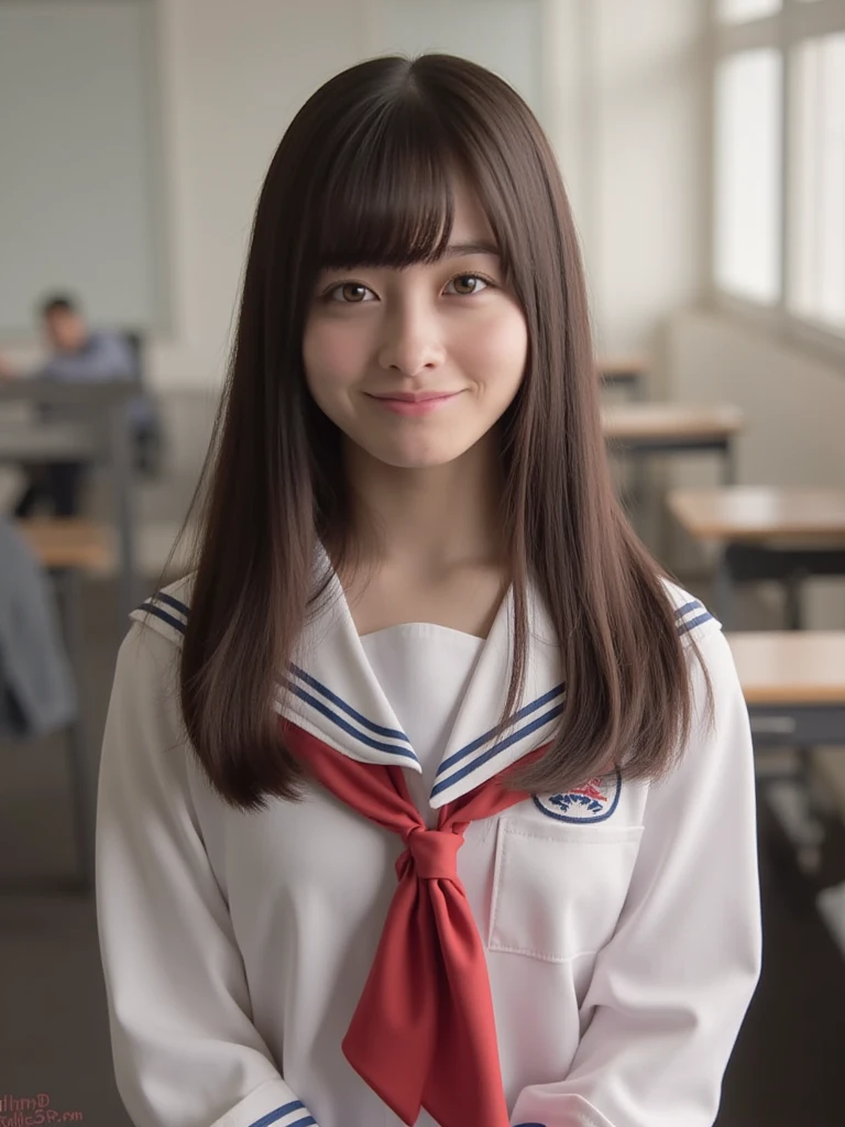 4k傑作最高品質詳細な説明フォトリアリスティック自然光1 女の子橋本環奈長い髪 スクールユニフォーム視聴者を見る