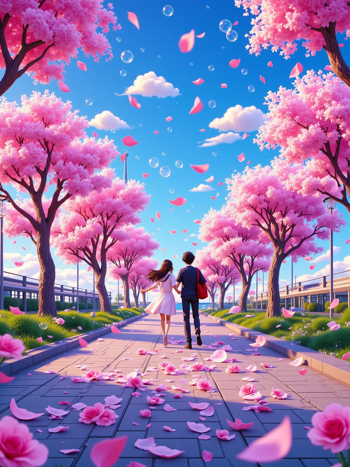 Post-impressionist strokes sakura fall algorithm, cobalt & sakura pink ...