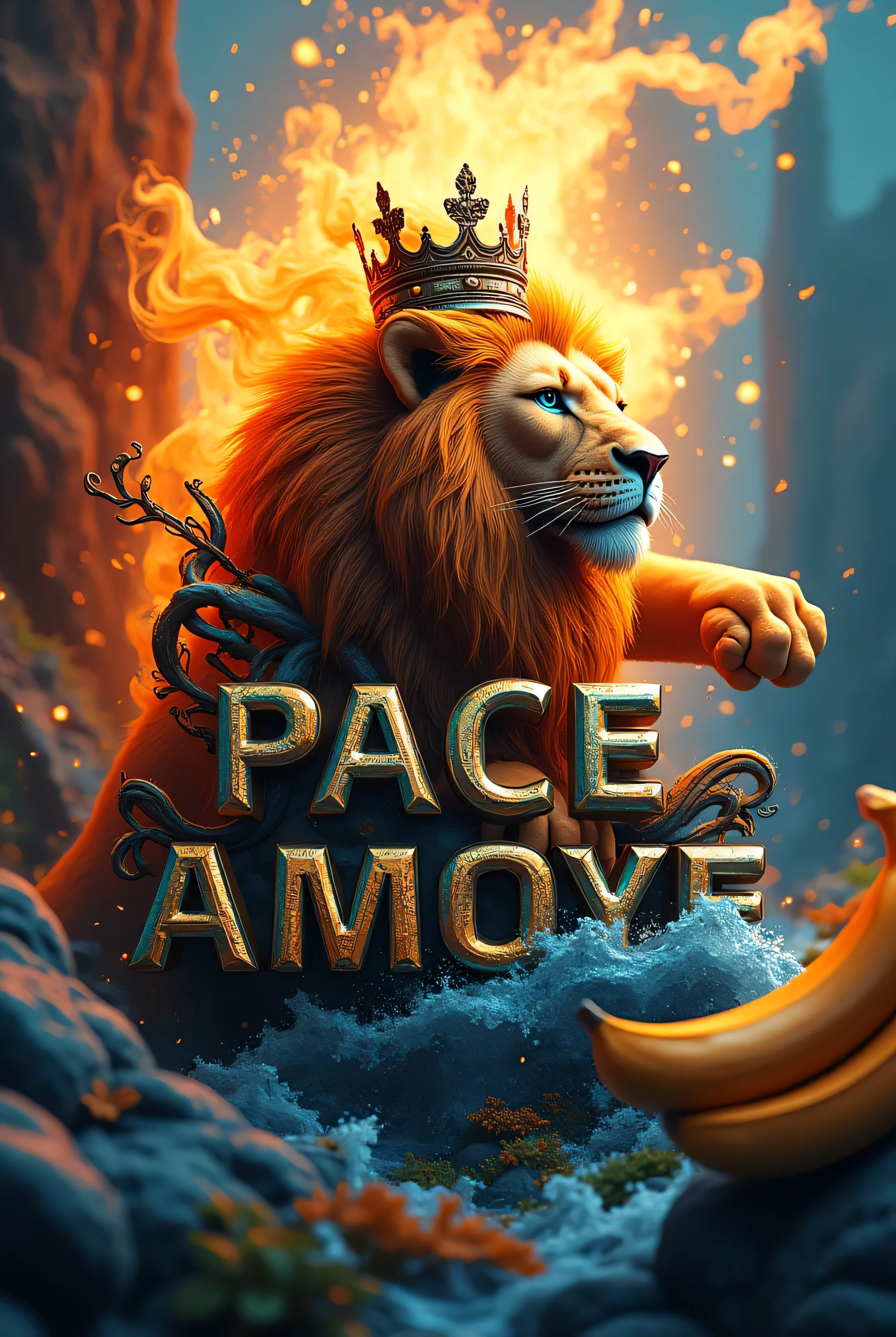 3D logo with the name PACE AMOYE. FIRE AND WATER ABSTRACT BACKGROUND ...