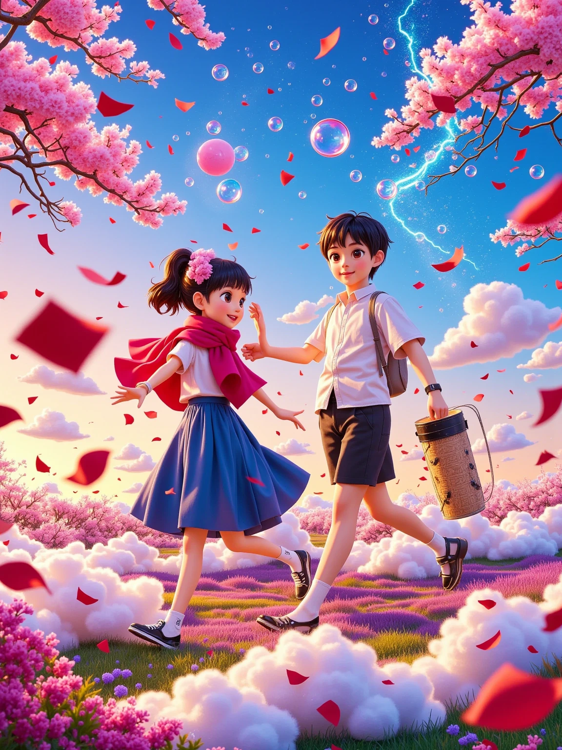 Post-impressionist strokes sakura fall algorithm, cobalt & sakura pink ...