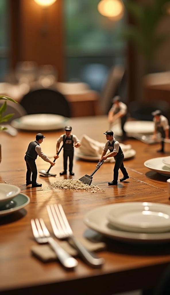 A highly detailed, realistic image of miniature workers cleaning and ...