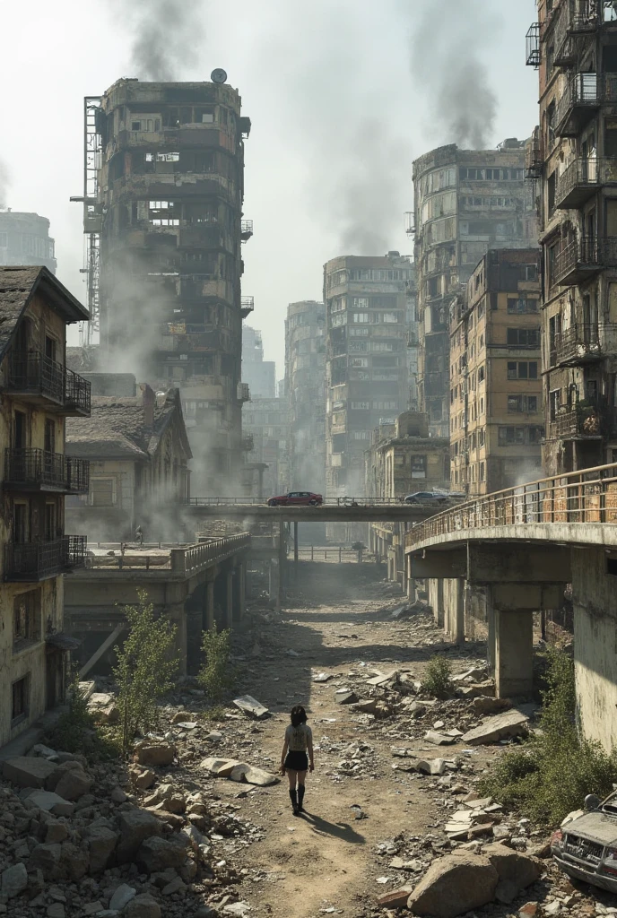 aerial image of the center of an ultra futuristic post-apocalyptic city ...