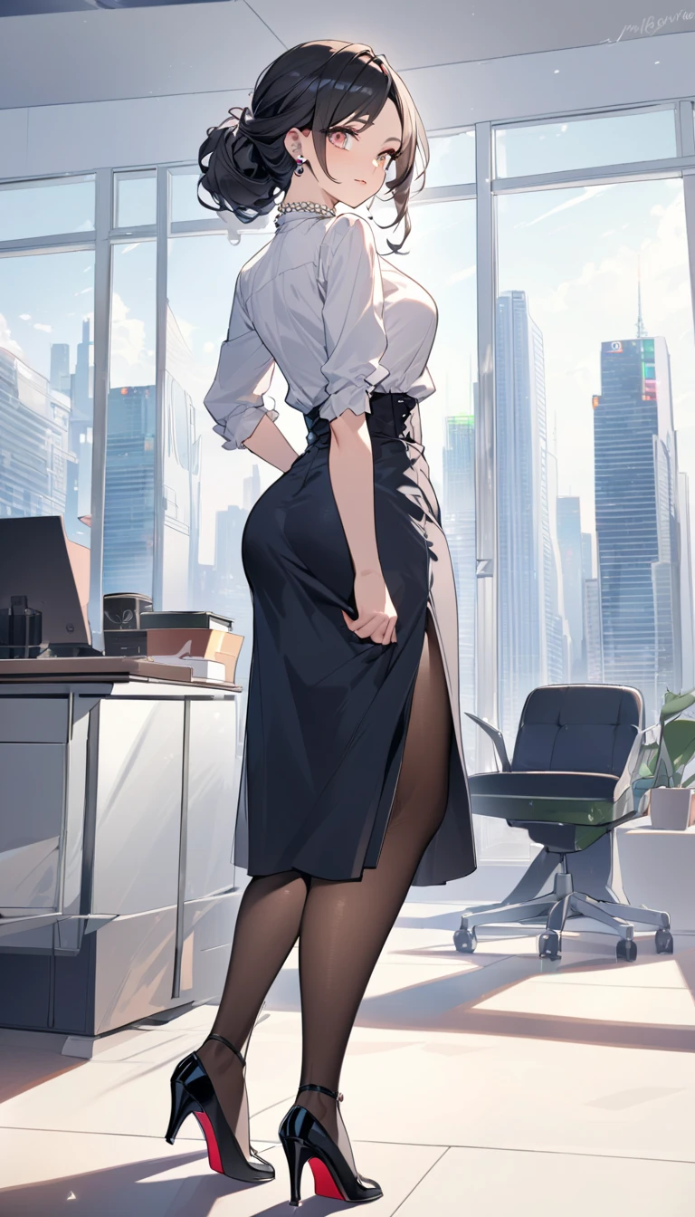 "office lady standing with full authority and unmatched beauty to be bent to her - SeaArt AI