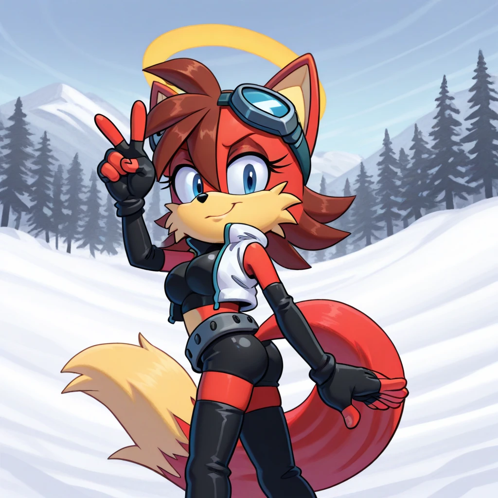 Fiona the Fox, a anime character with bunny ears posing with skis on ...