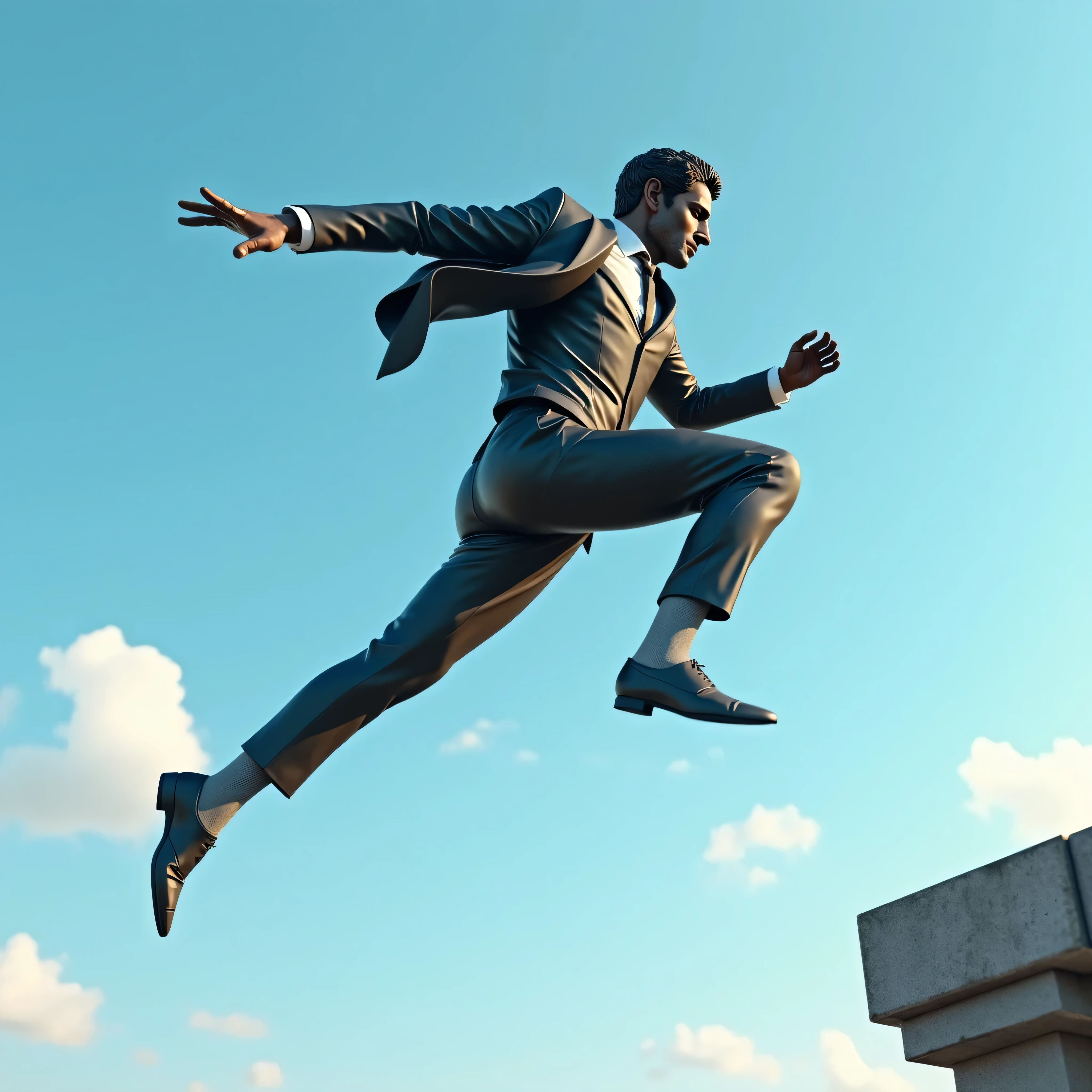There is a man in a suit jumping in the air - SeaArt AI